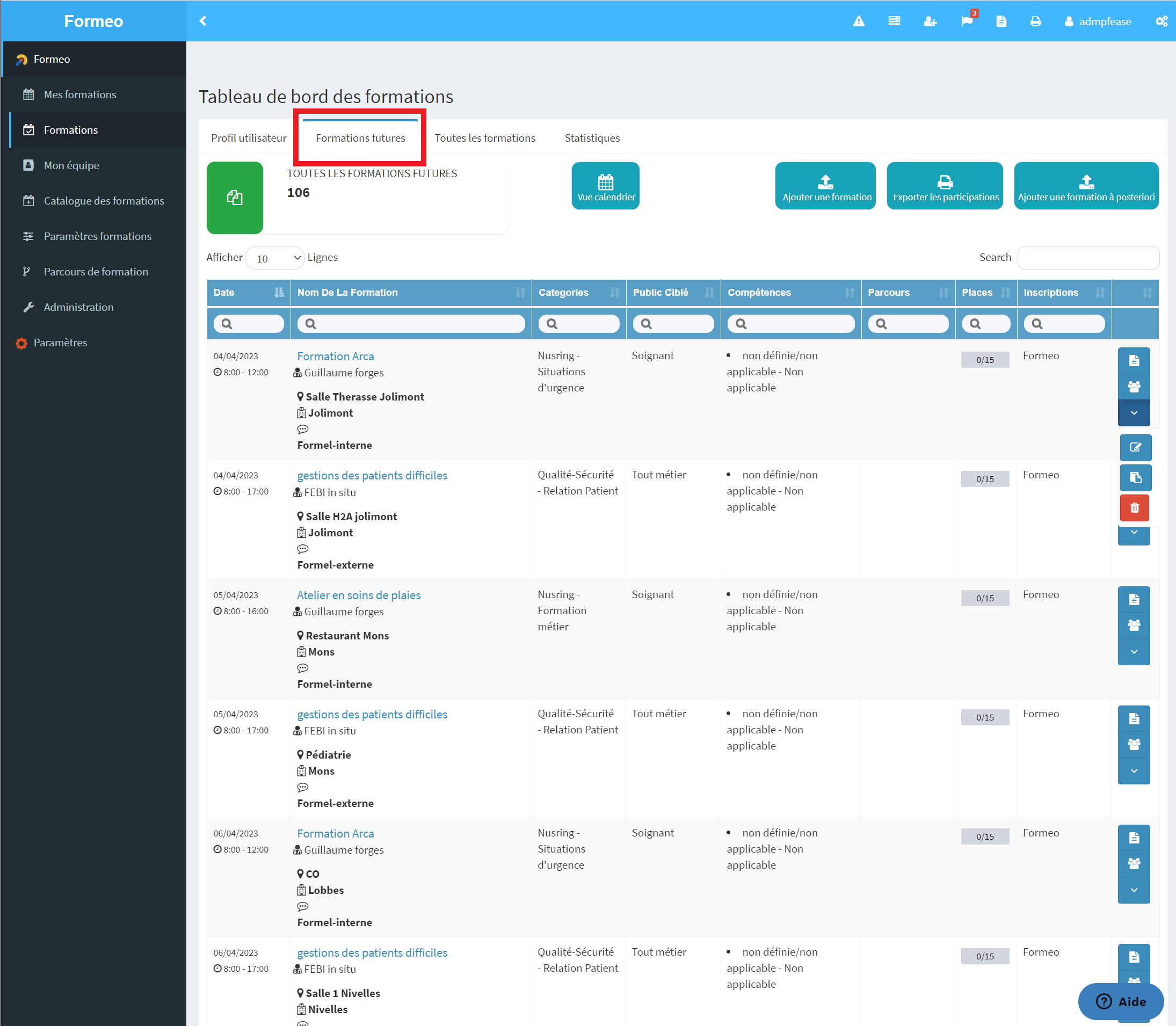 Ajouter une formation dans le catalogue de formation (depuis le tableau ...